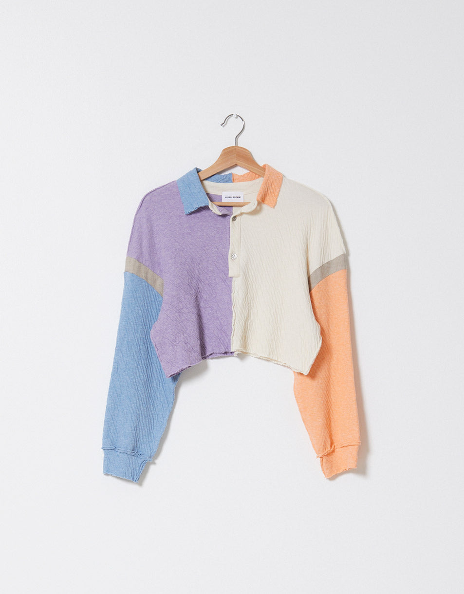 Archive Sale Patchwork Rugby Shirt in Double Layered Textured Knit at ...